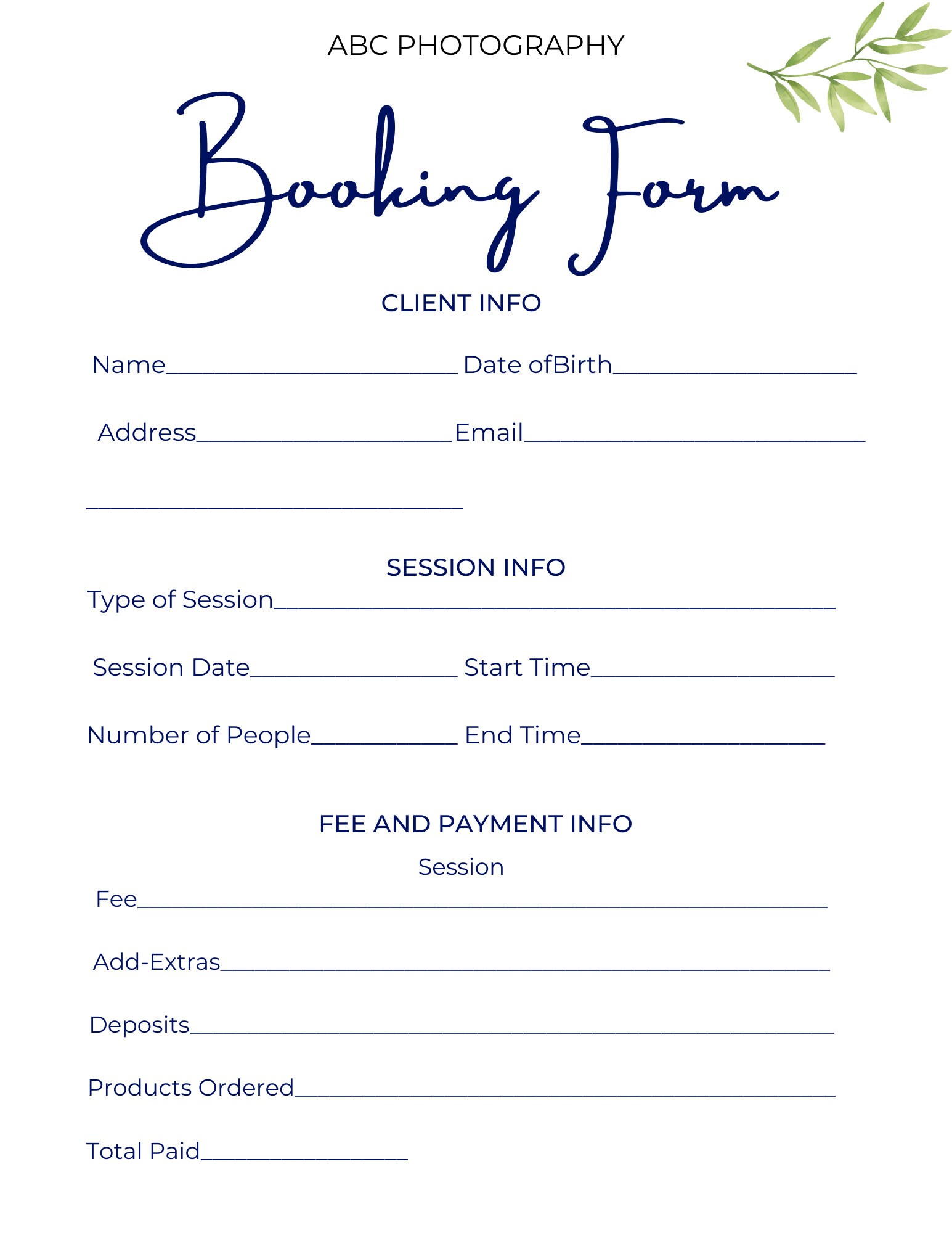 Photography Business Forms, Editable Templates, Photography Contract ...