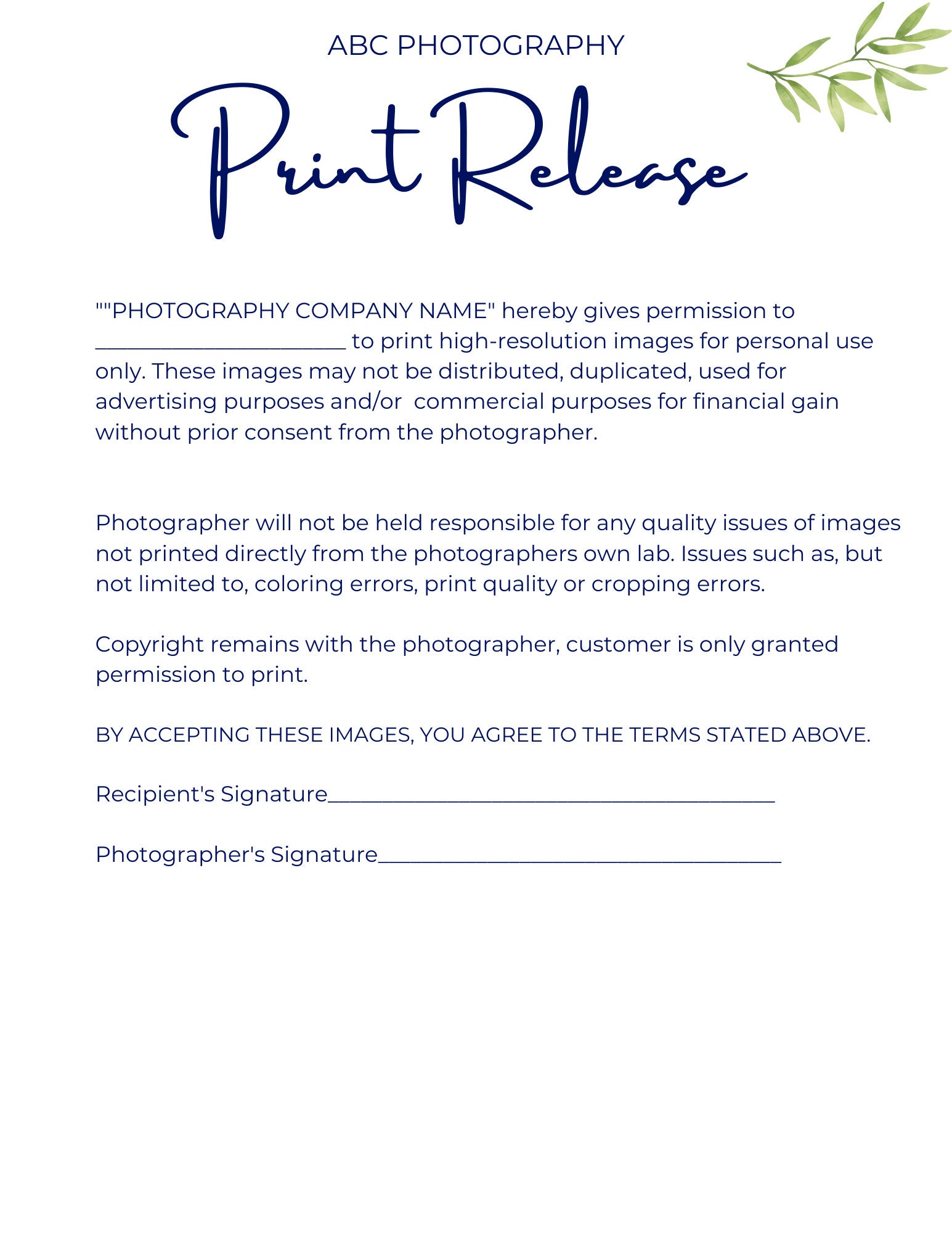 Photography Business Forms, Editable Templates, Photography Contract ...