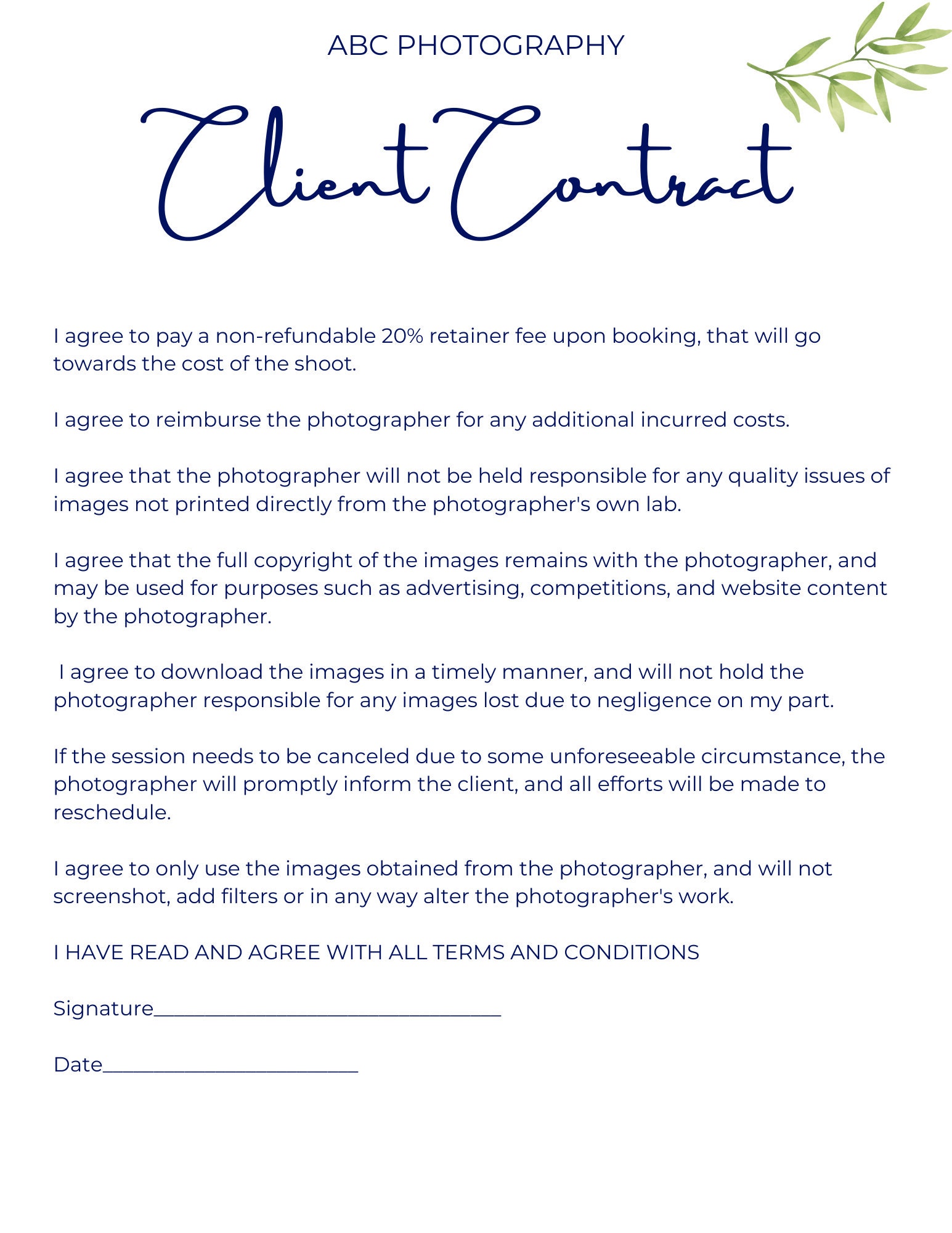 Photography Business Forms, Editable Templates, Photography Contract ...