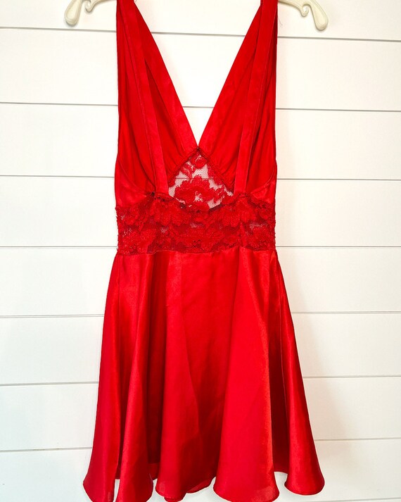 Vintage Red Silky Lace Sheer One-Piece Teddy Nightie … - Gem