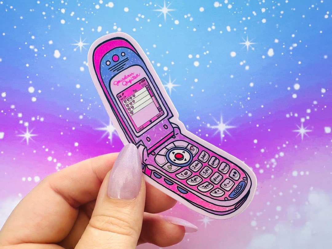 Retro Nostalgic Pink Flip Phone 90s 2000s Kid Hand Drawn Waterproof ...
