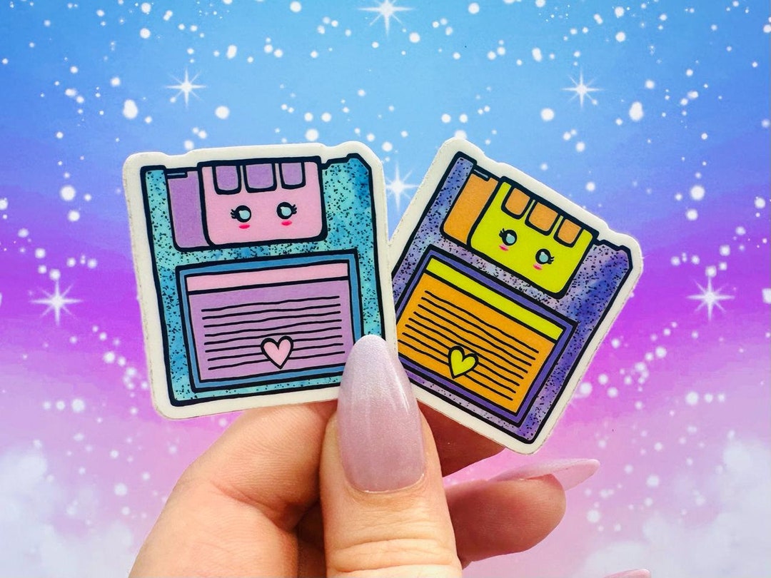 Kawaii Floppy Disk Sticker Retro Nostalgic Tech Hand Drawn Waterproof ...