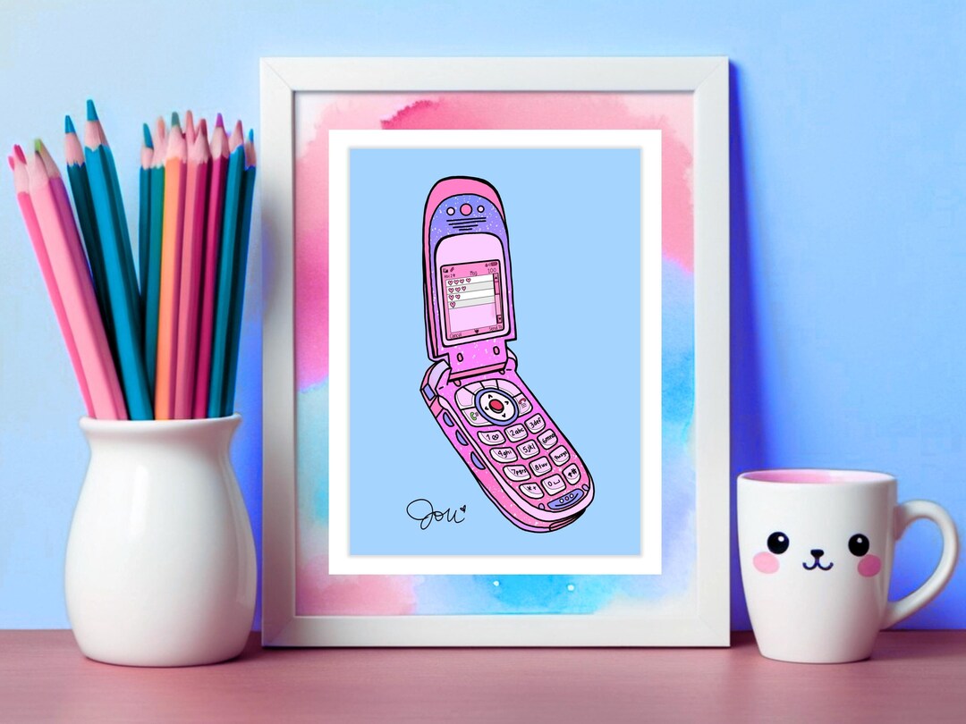 Retro Flip Phone Art Print • Hand-drawn 90s - 2000s Nostalgia • Vintage ...
