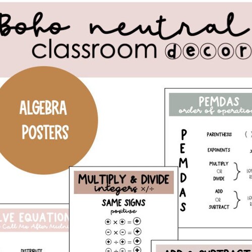 NEUTRAL Math Posters Bundle Boho Color Palette Neutral - Etsy