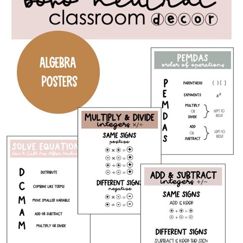 Boho Neutral// Secondary Math Posters - Etsy