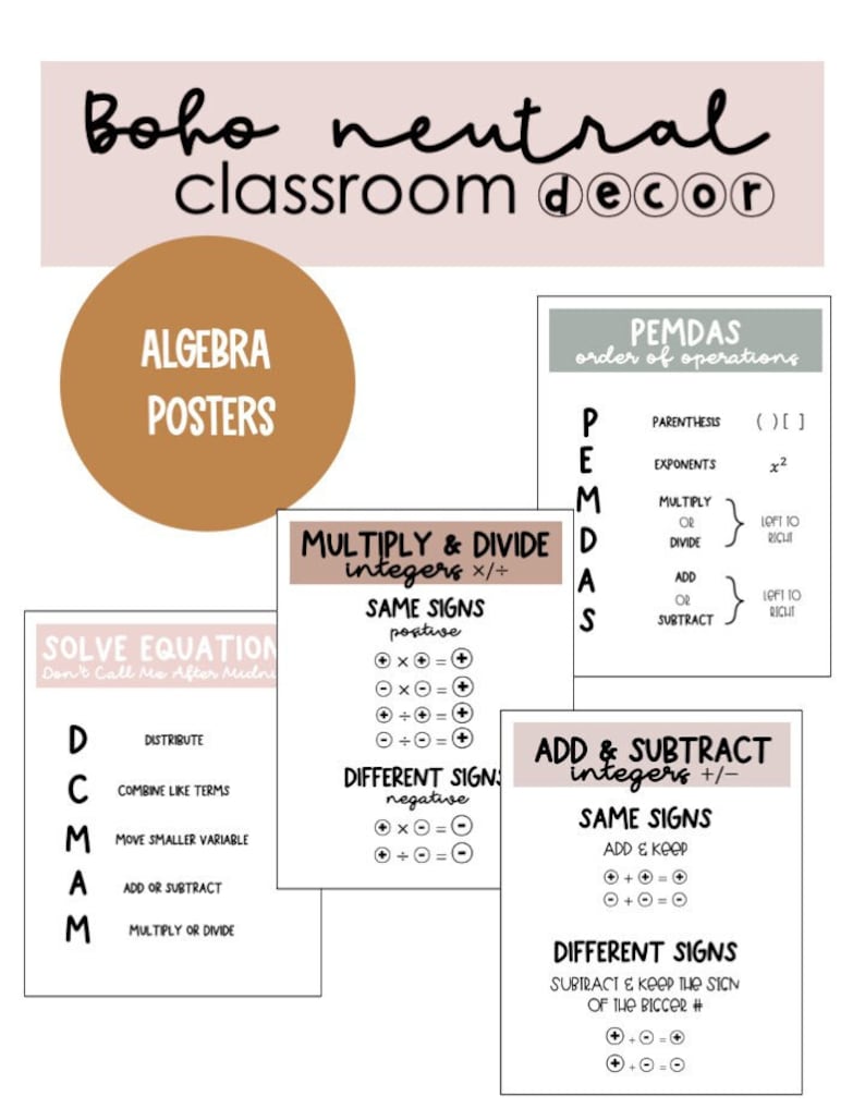Boho Neutral// Secondary Math Posters - Etsy