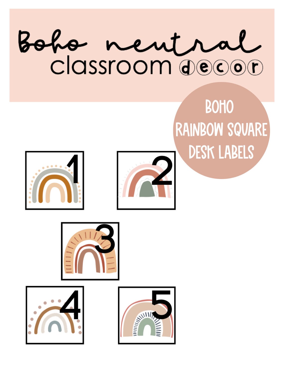 Boho Rainbow SQUARE Desk Numbers - Etsy