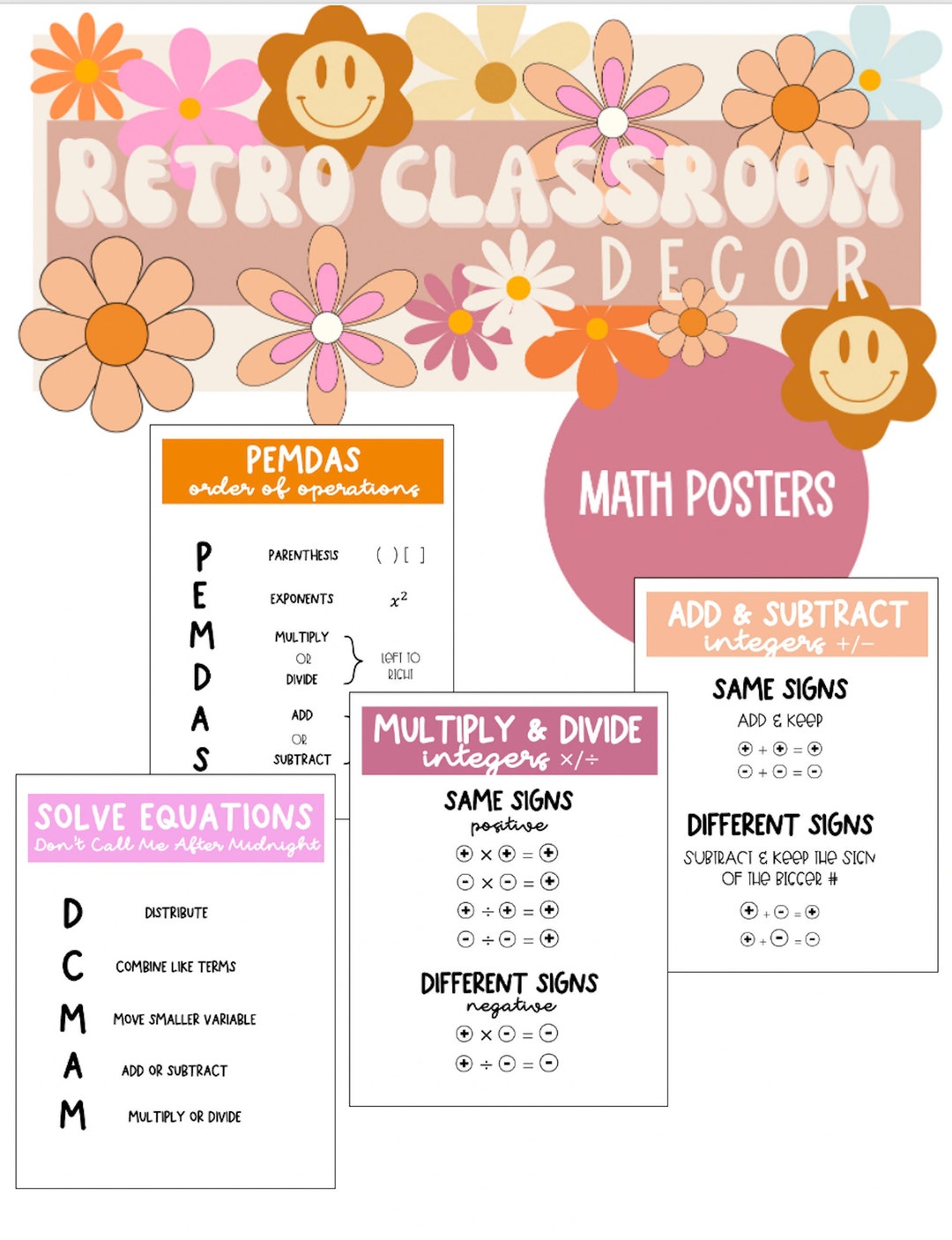 Retro Classroom// Secondary Math Posters - Etsy