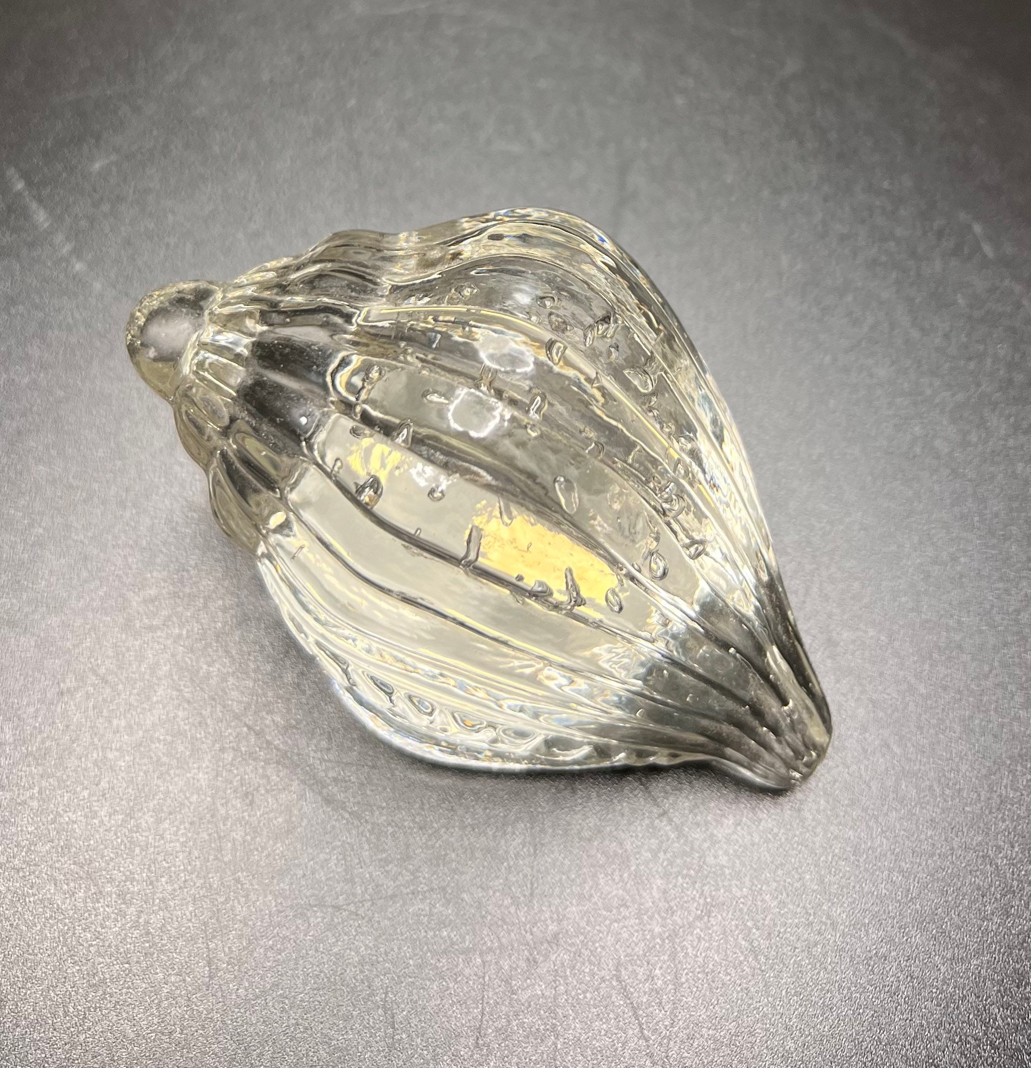 Hand Blown Clear Glass Sea Shell Controlled Bubbles Paperweight or ...