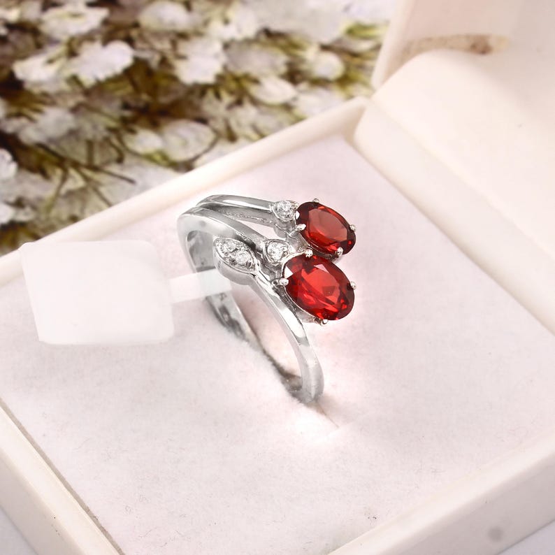 Natural Red Garnet Ring,925 Sterling Silver Ring, Women Statement Ring ...