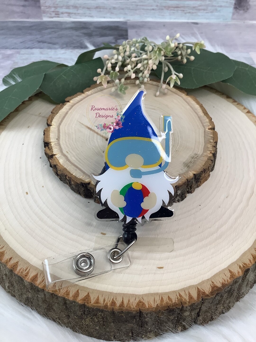 Summertime Gnome, Gnome Badge Reel, Glitter Gnome, Beach Ball Gnome ...