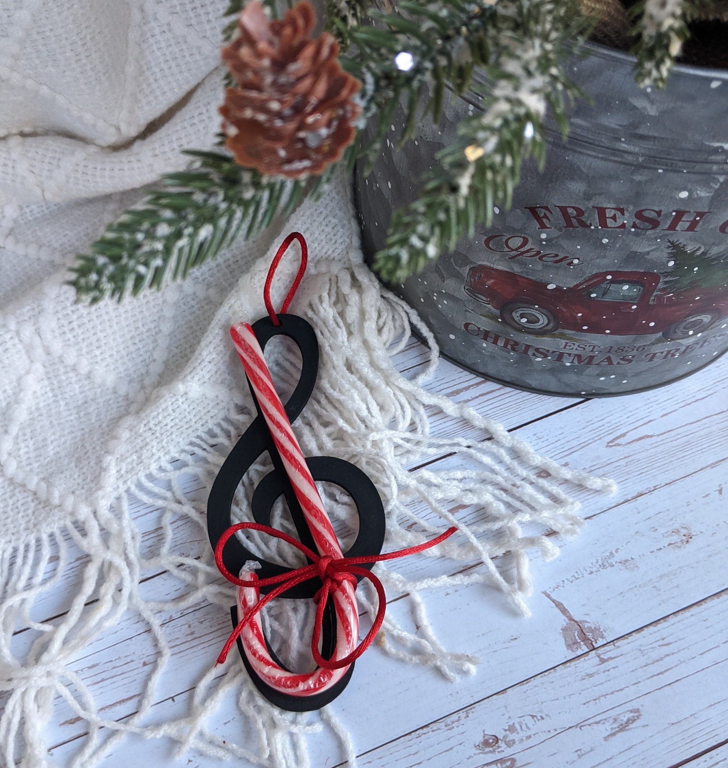 Music Ornament Laser Cut File, Treble Clef Candy Cane Christmas ...