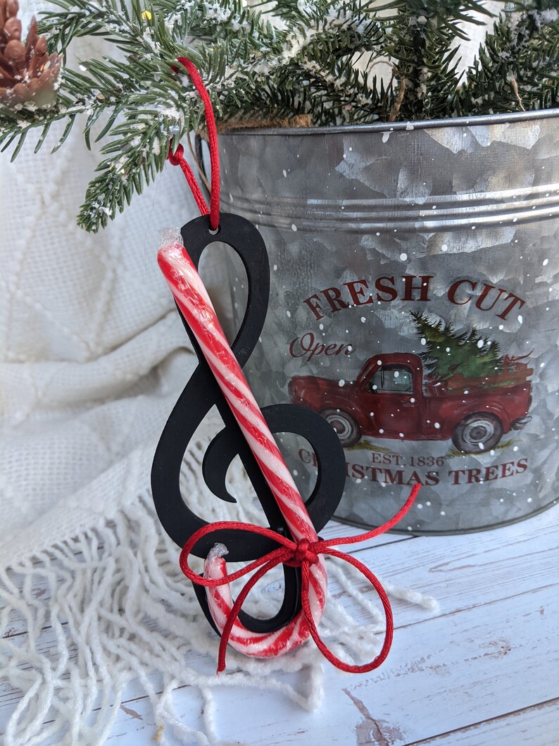 Music Ornament Laser Cut File, Treble Clef Candy Cane Christmas ...