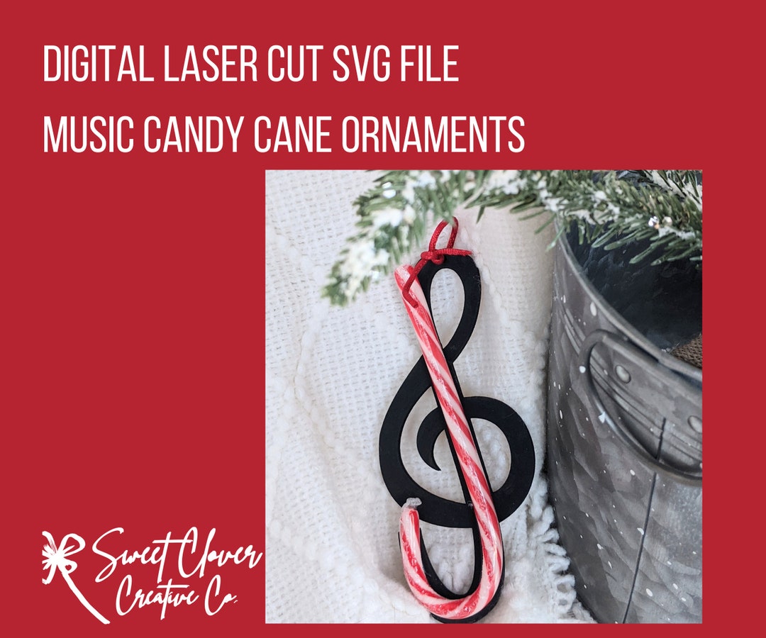 Music Ornament Laser Cut File, Treble Clef Candy Cane Christmas ...