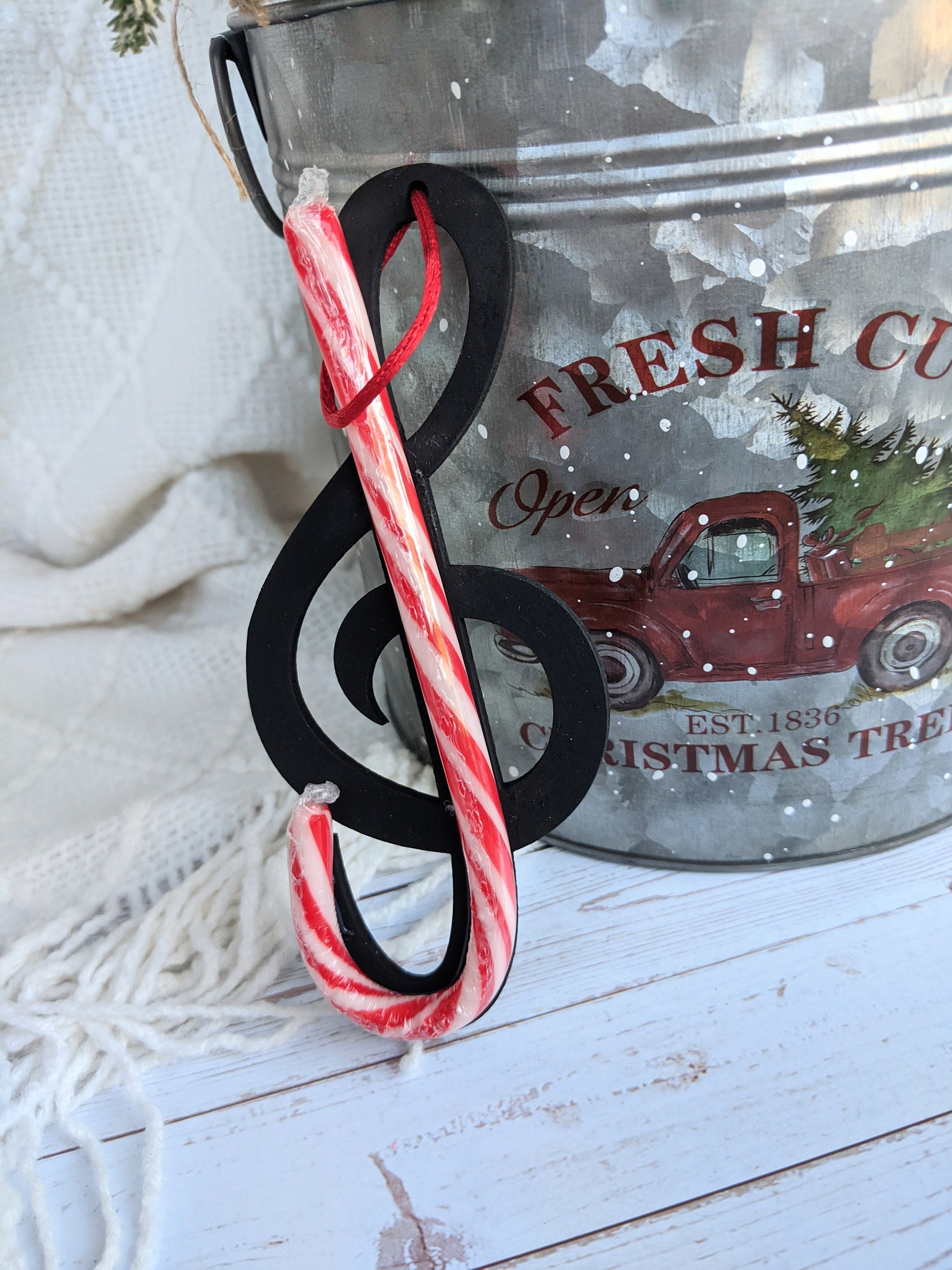Music Ornament Laser Cut File, Treble Clef Candy Cane Christmas ...
