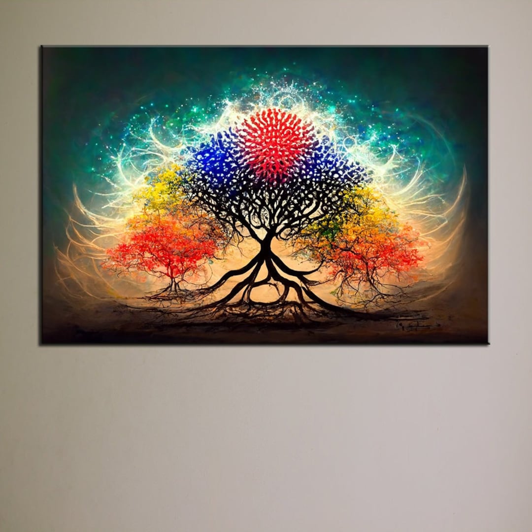 Tree of Life, Flower of Life, Positive Energy, Colorful Trees, Wall Art ...