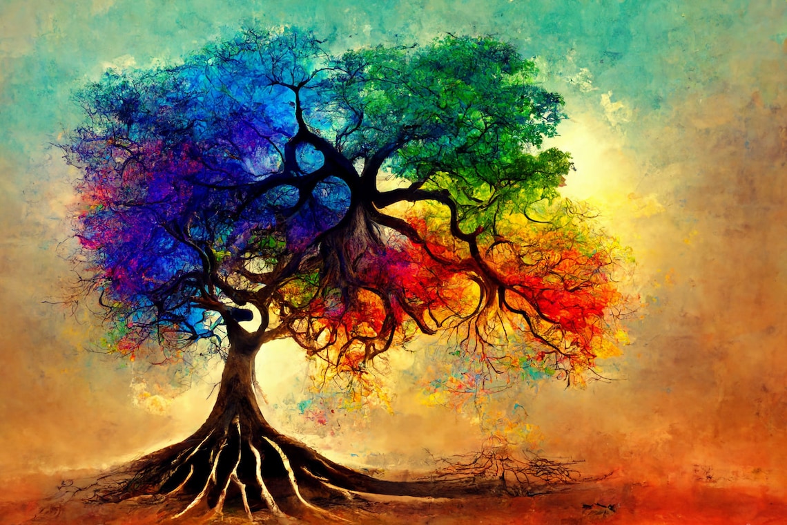 Tree of Life Flower of Life Positive Energy Colorful Trees - Etsy
