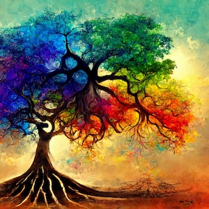 Tree of Life, Flower of Life, Positive Energy, Colorful Trees, Wall Art ...