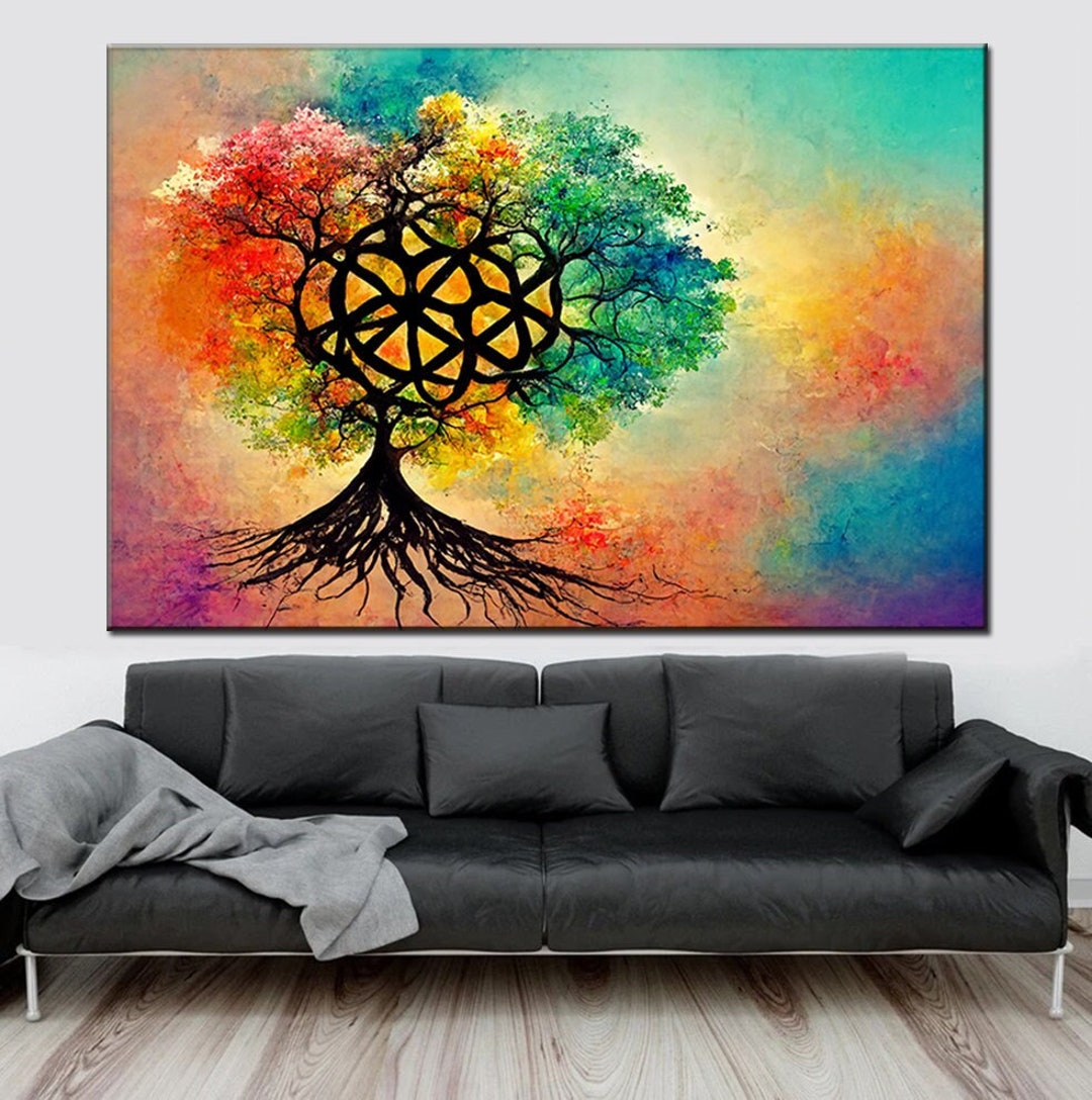 Tree of Life, Flower of Life, Positive Energy, Colorful Trees, Wall Art ...