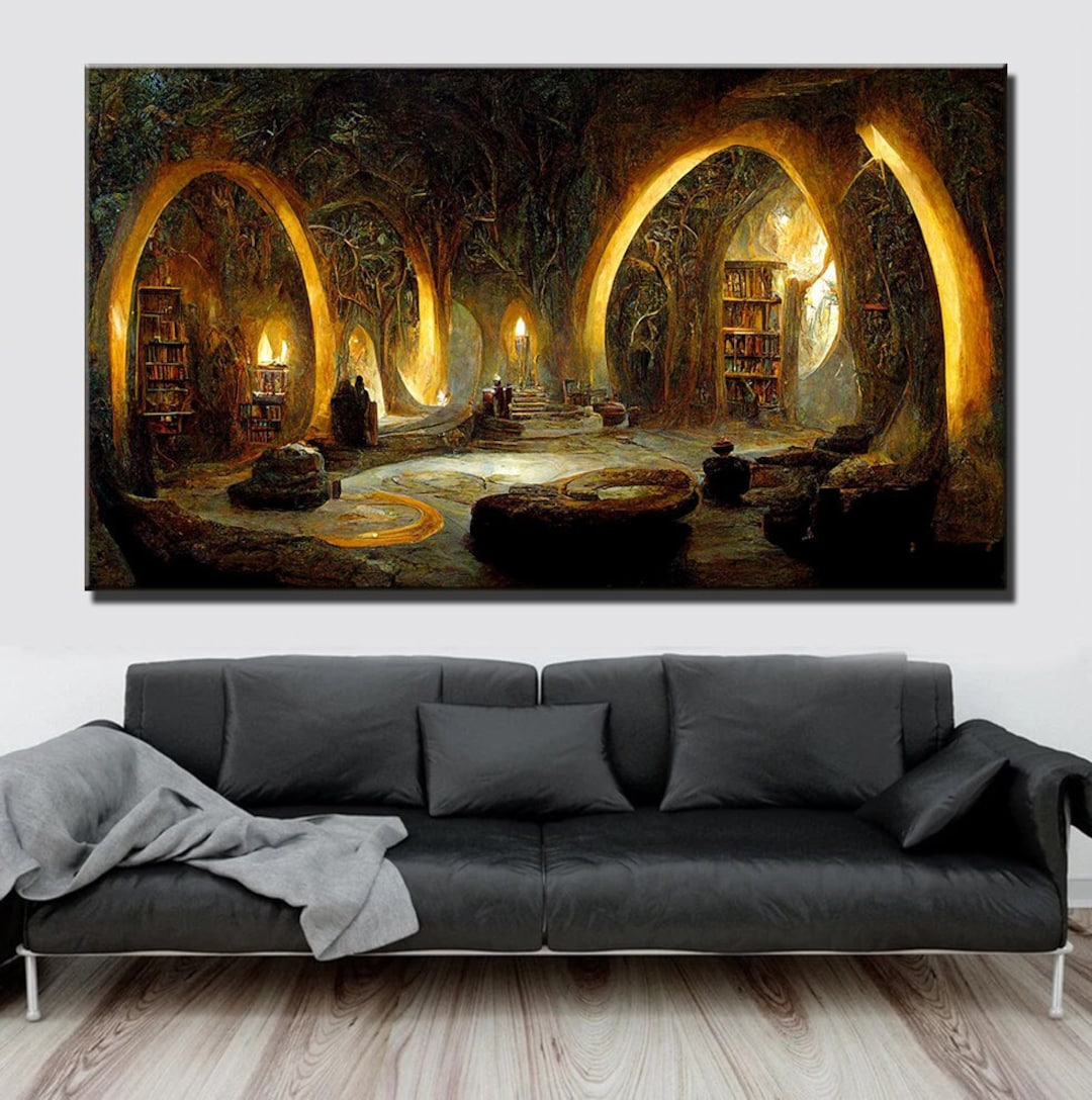 Lord of the Rings, the Hobbit Library, Oil Paint Design, Canvas ...