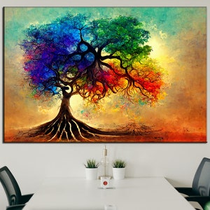 Tree of Life, Flower of Life, Positive Energy, Colorful Trees, Wall Art ...