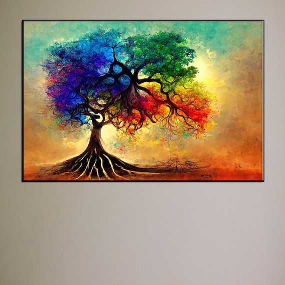 Tree of Life Flower of Life Positive Energy Colorful Trees - Etsy