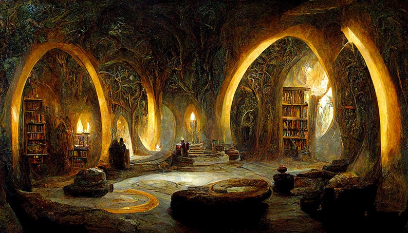 Lord of the Rings, the Hobbit Library, Oil Paint Design, Canvas ...
