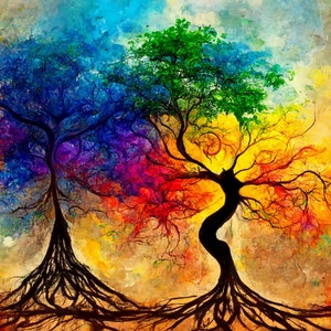 Tree of Life, Flower of Life, Positive Energy, Colorful Trees, Wall Art ...