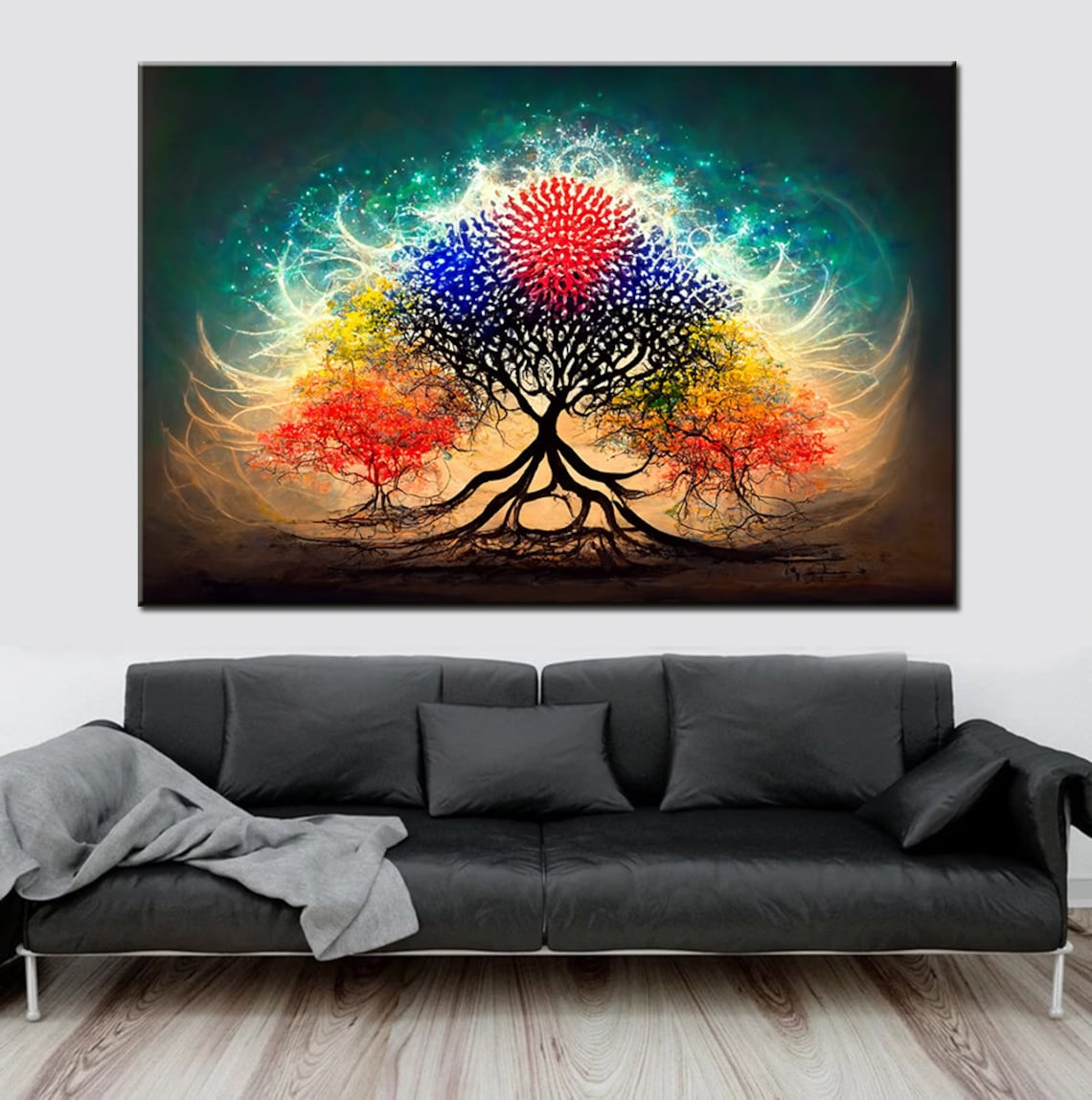 Tree of Life Flower of Life Positive Energy Colorful Trees - Etsy