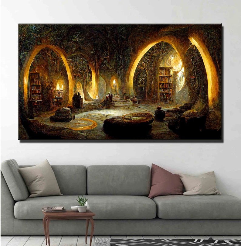 Lord of the Rings, the Hobbit Library, Oil Paint Design, Canvas ...