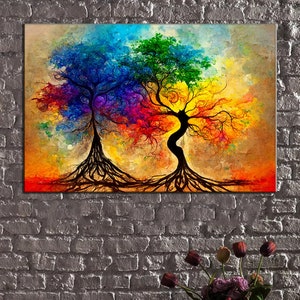 Tree of Life, Flower of Life, Positive Energy, Colorful Trees, Wall Art ...