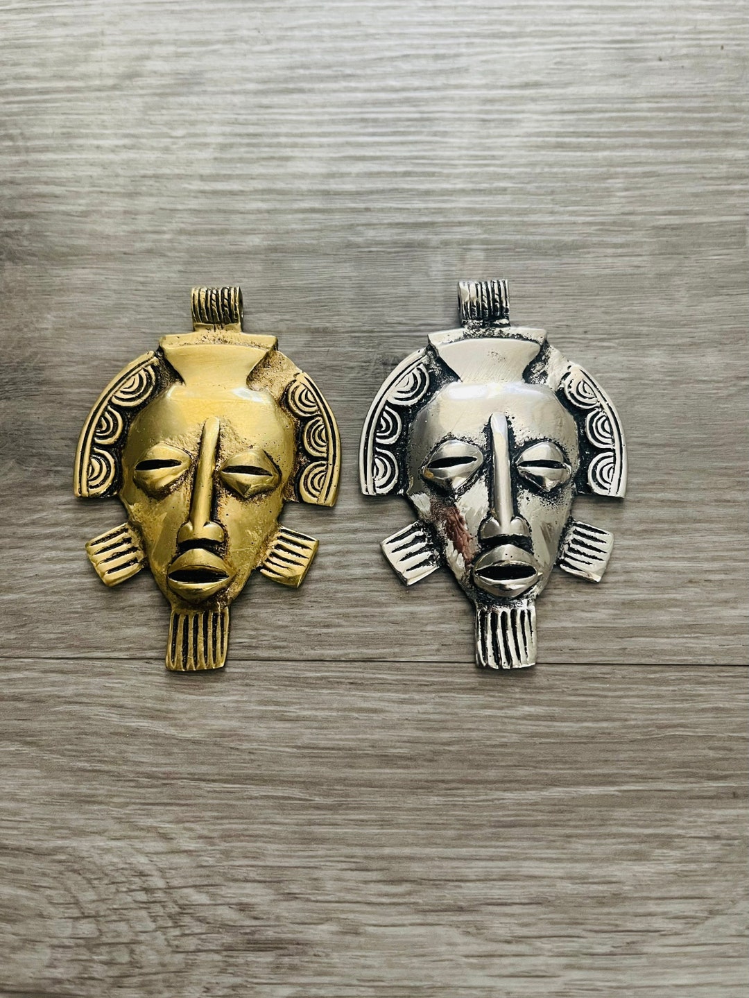 Large African Tribal Brass Mask, Ashanti Mask, African Jewelry ...