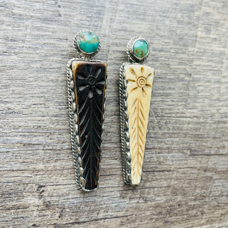 Buffalo Bone Turquoise Pendant: Native American Tibetan Silver Jewelry ...