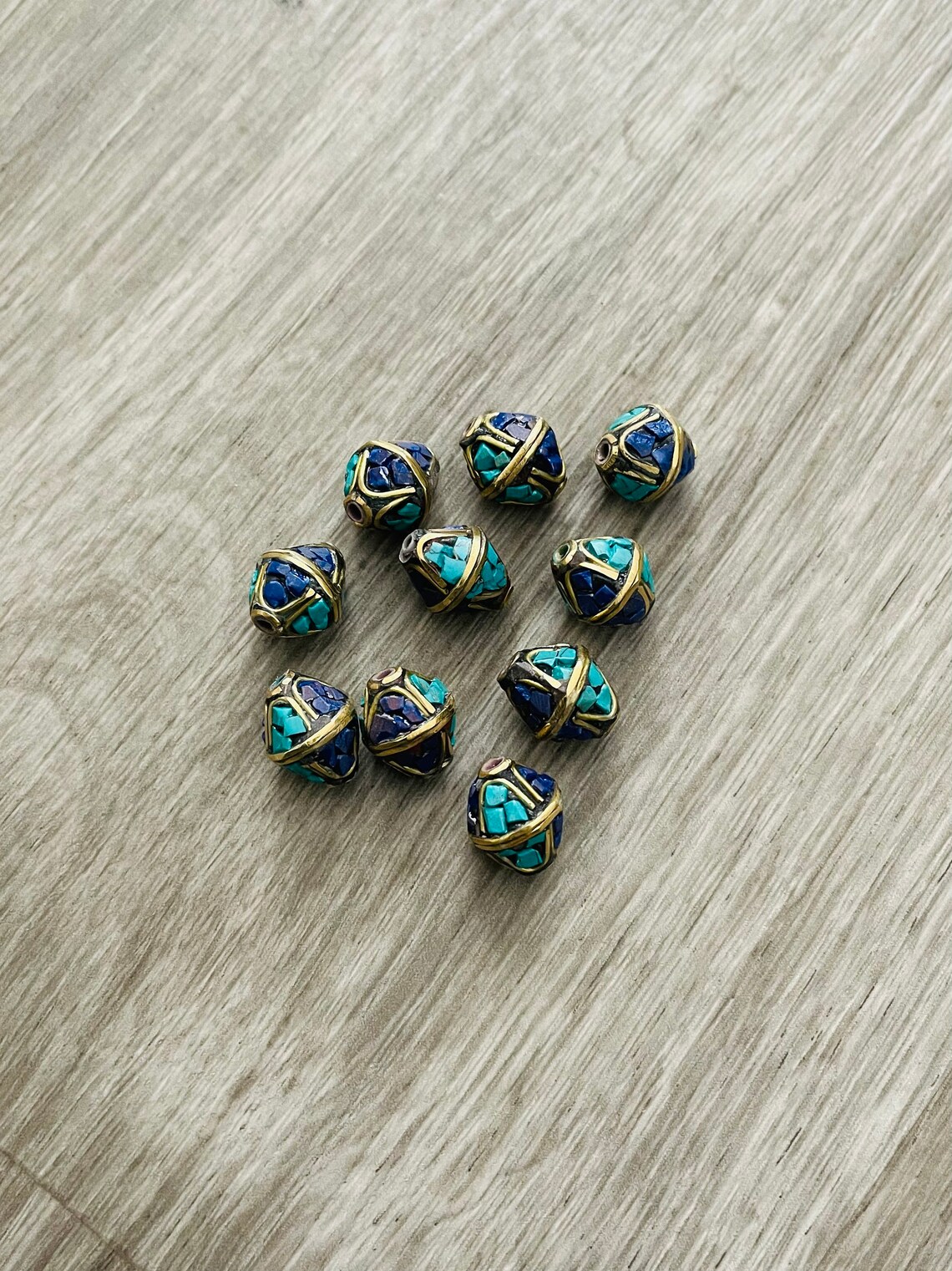 10 BEADS 14mm Bicone Shape Nepal Handmade Beads Inlaid - Etsy