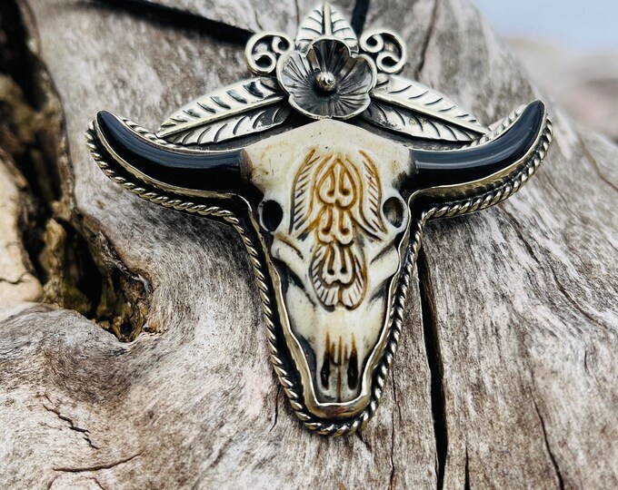 Buffalo Bone Longhorn Pendant: Tibetan Silver Southwestern Style - Etsy