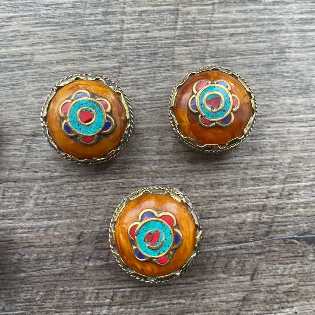 3pc Round Flower Inlay Design Beads: Around 25mm Size (3pc) - Etsy