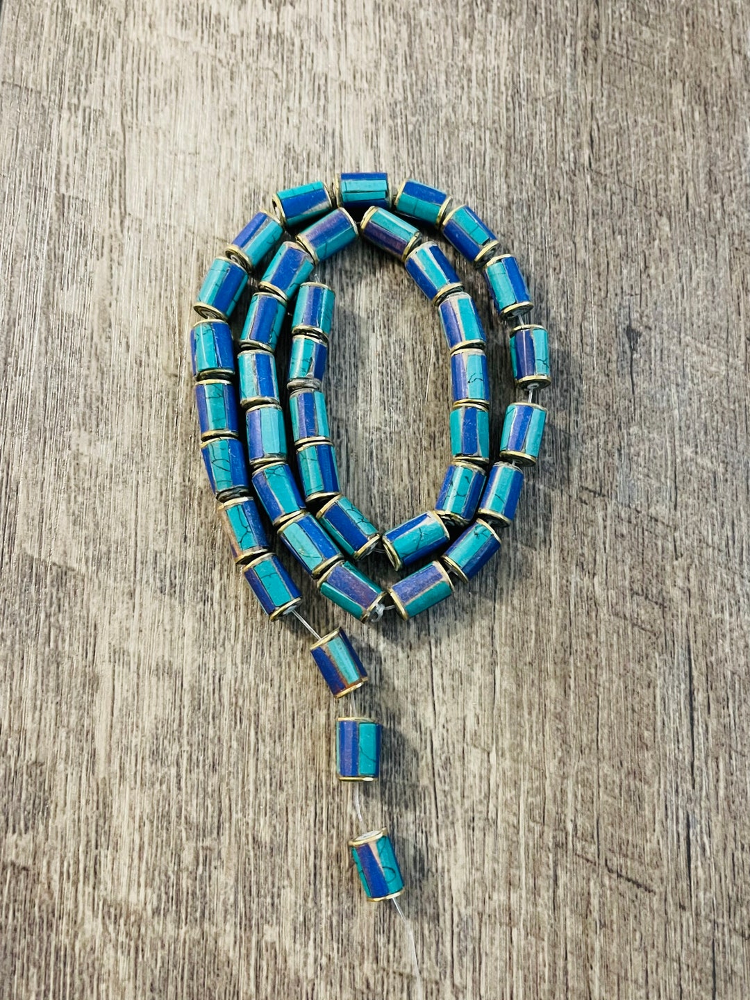 10 Tibetan Barrel Beads: Turquoise Lapis Inlay, Nepal Hill Tribe Beads ...