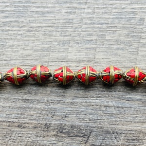 10 BEADS - 14mm, Bicone Shape, Nepal Handmade Beads, Inlaid Turquoise ...