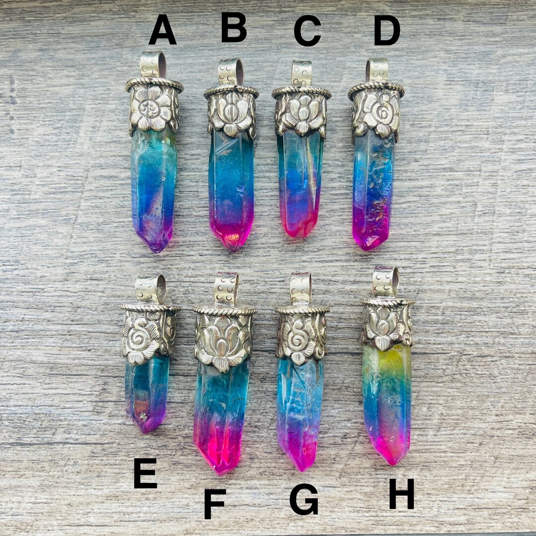 Aura Quartz Crystal Point Pendant: Tibetan Silver Lotus Setting TSPC-08 ...