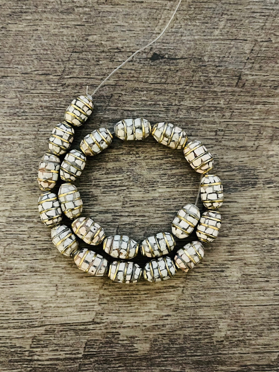 14mm, Tibetan Beads, Shell Chip Inlays, Nepal Hill Tribe Beads, White ...