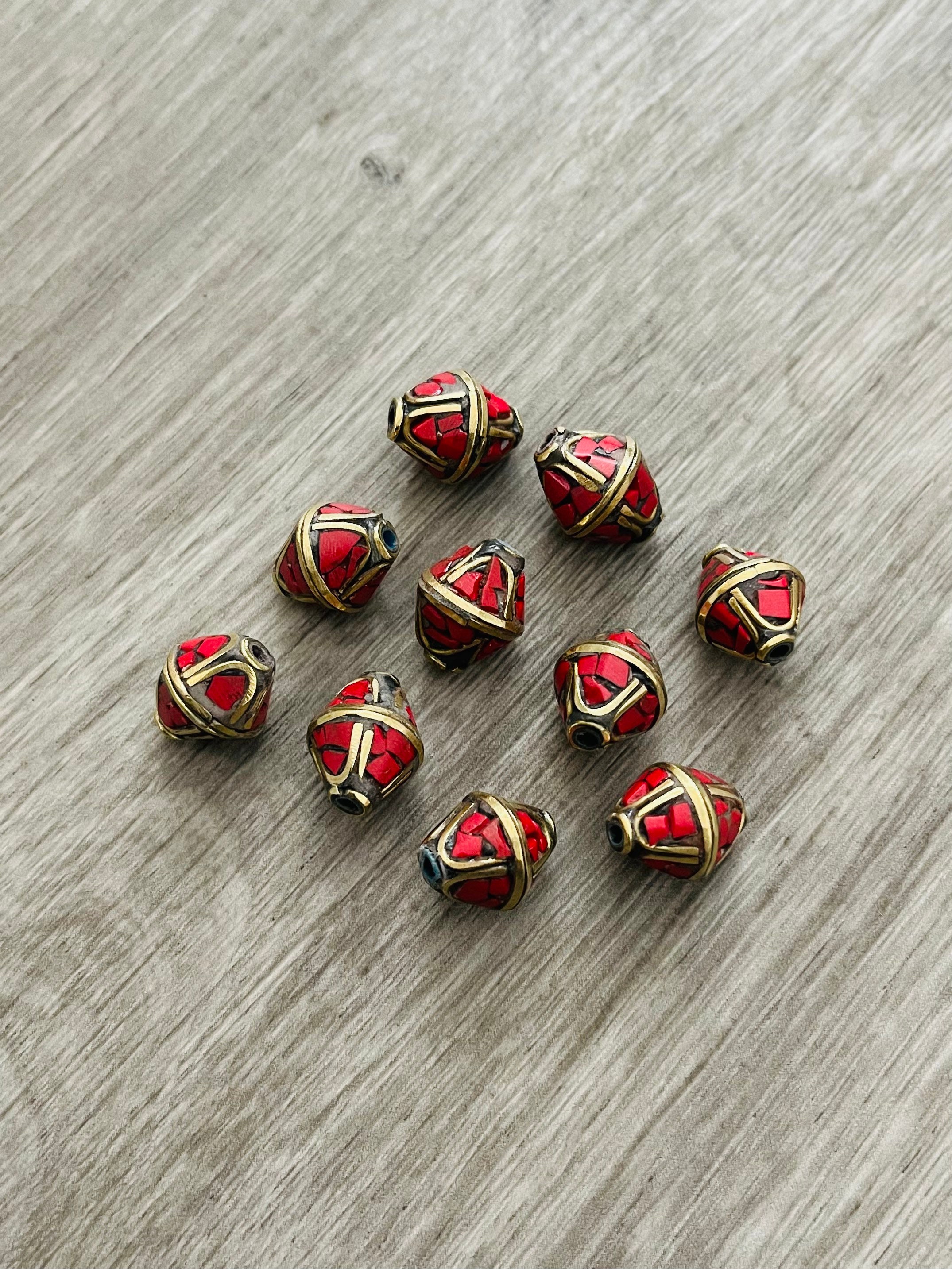 10 BEADS 14mm Bicone Shape Nepal Handmade Beads Inlaid - Etsy