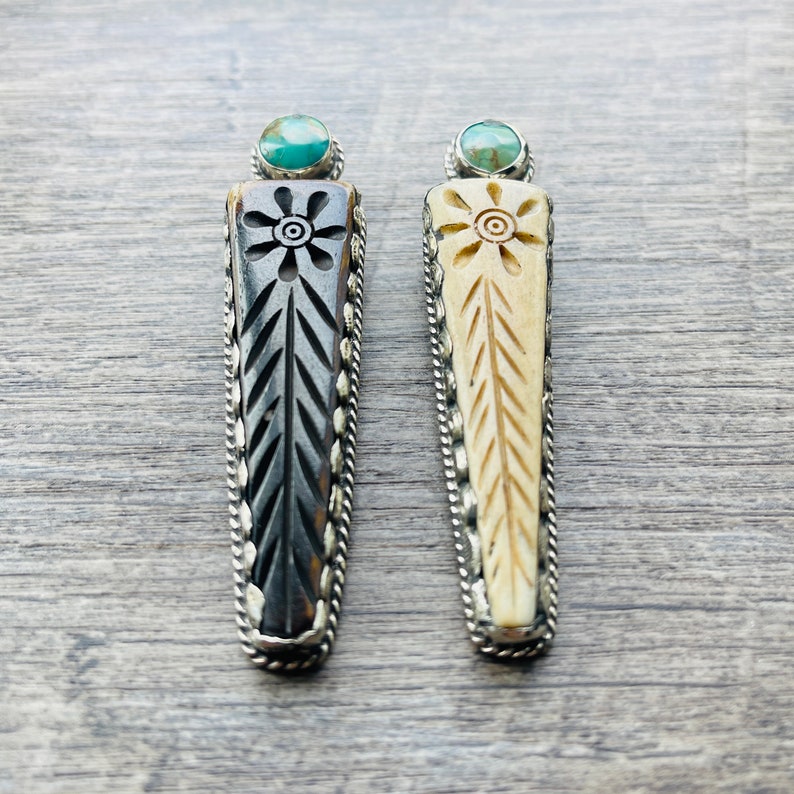 Buffalo Bone Turquoise Pendant: Native American Tibetan Silver Jewelry ...