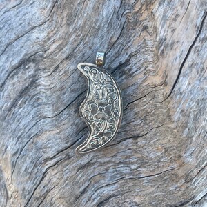 Buffalo Bone Crecent Moon Face Pendant. Tibetan Silver Setting, 2.57 ...
