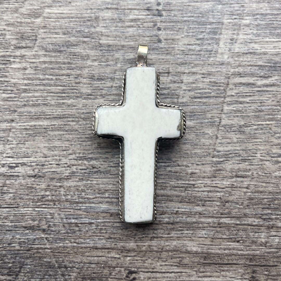 Buffalo Bone Cross Pendant: 6cm, Tibetan Silver, Southwestern Jewelry ...