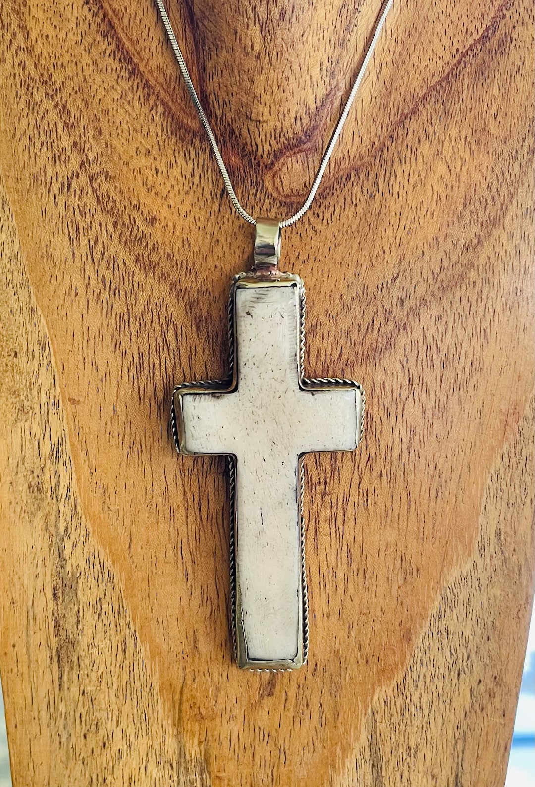 Cross Pendant: Buffalo Bone Cross With Tibetan Silver Handcrafted ...