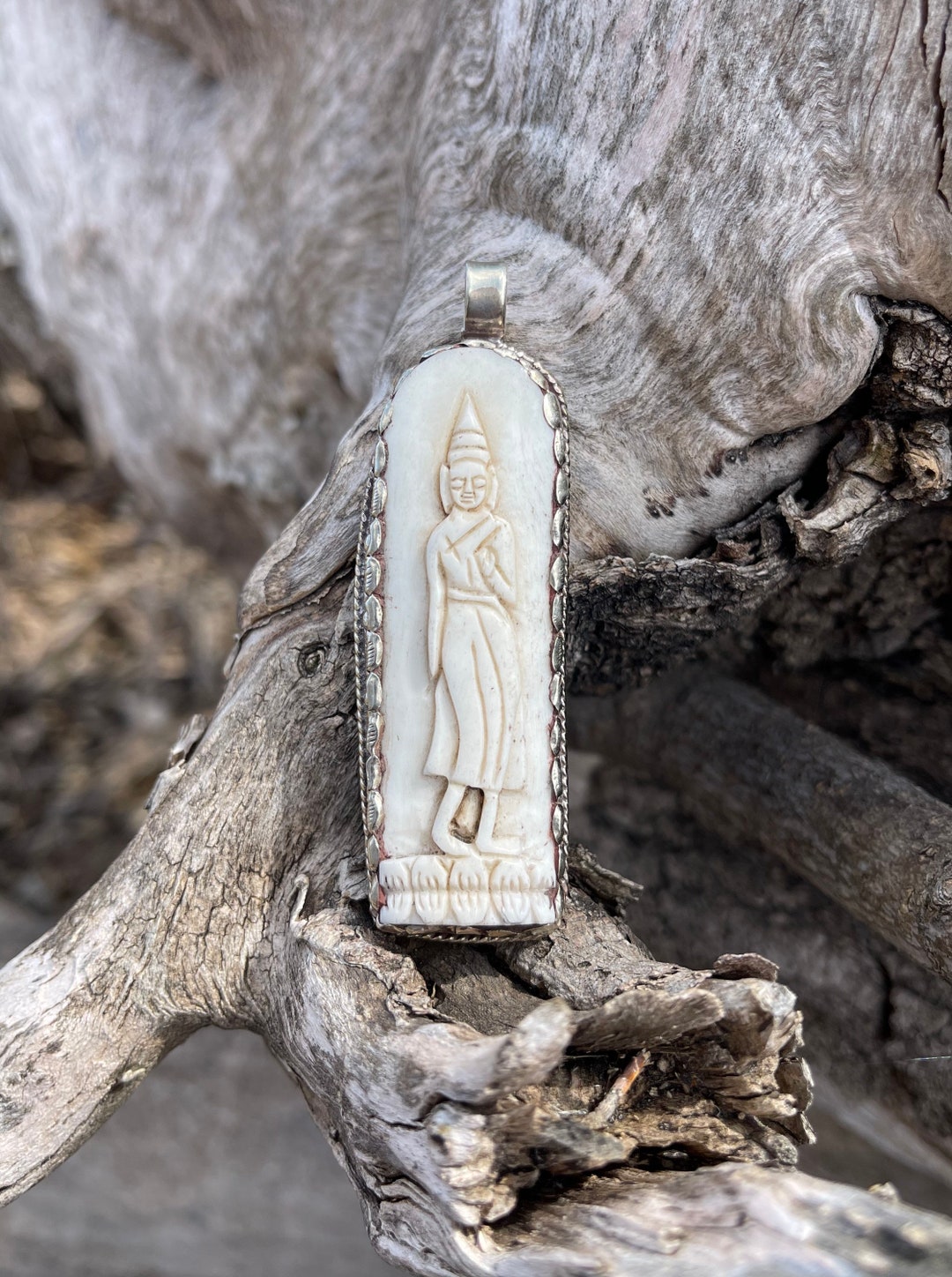 Buddha: Beautiful Bone Curved Buddha With Tibetan Silver Engraved ...