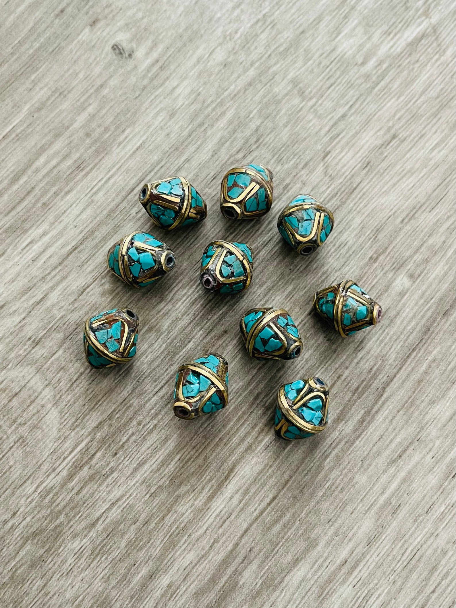 10 BEADS 14mm Bicone Shape Nepal Handmade Beads Inlaid - Etsy