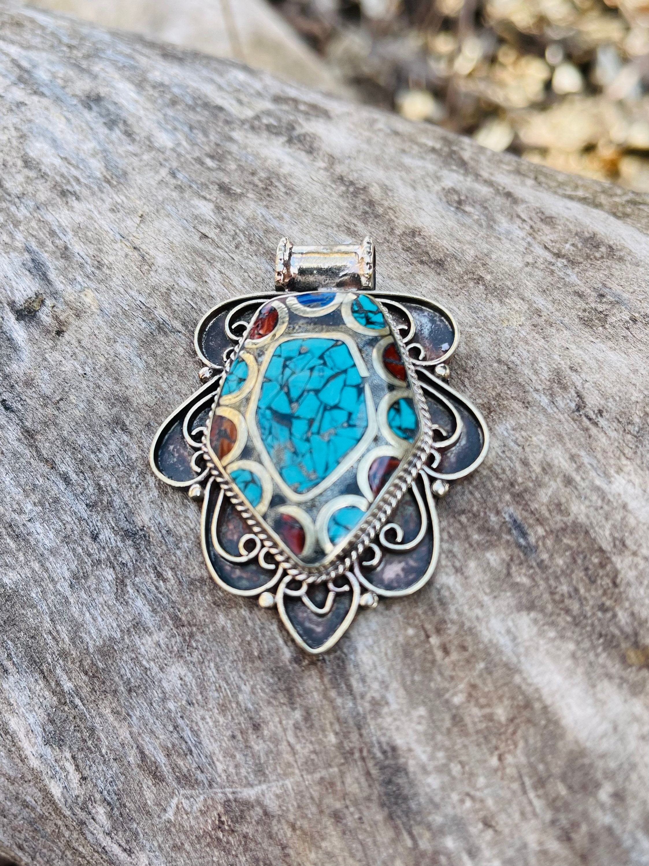 Nepal Pendant: Boho Style Ethnic Nepal Pendants Turquoise and - Etsy