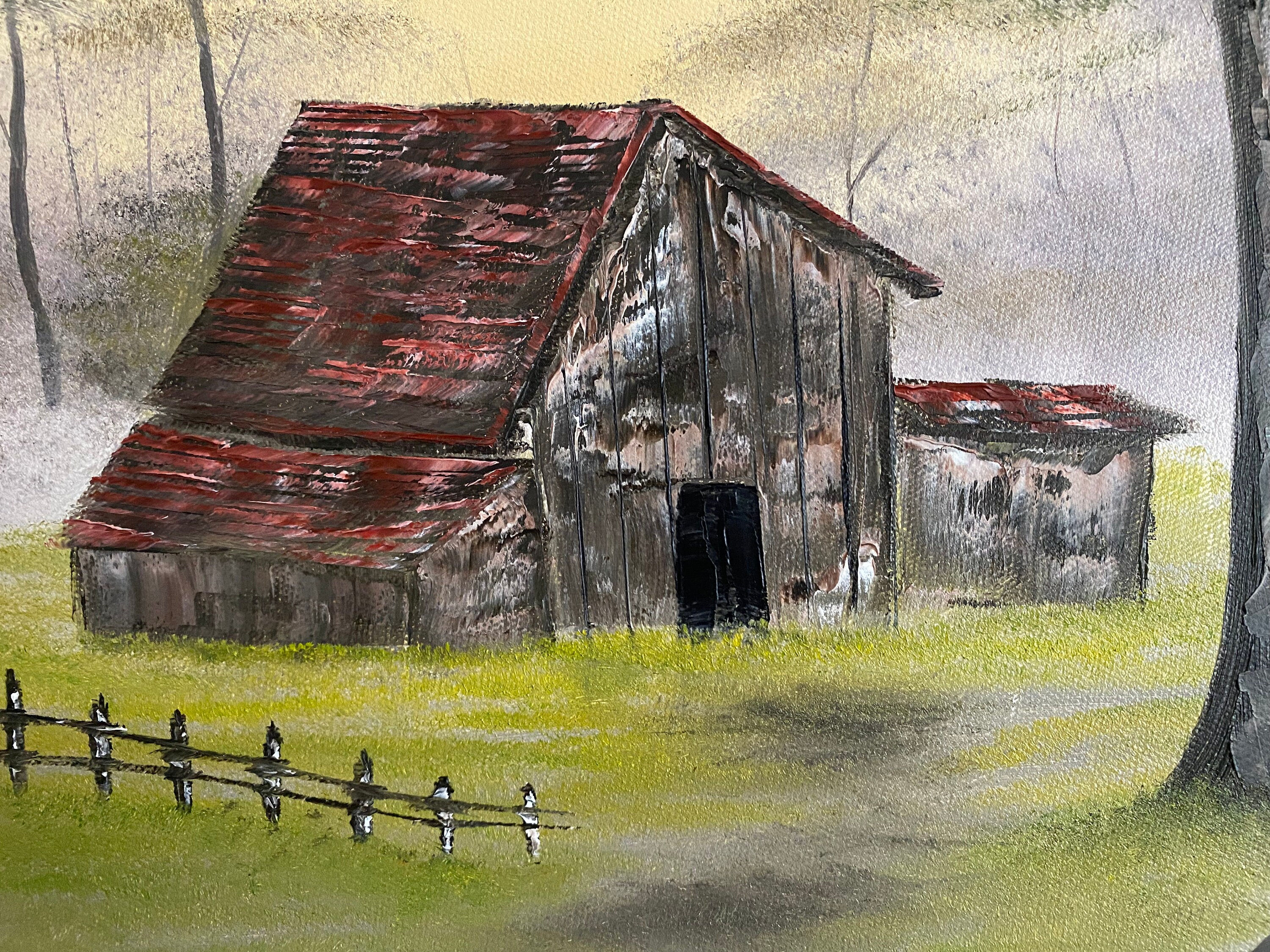 Grandpa's Barn: Bob Ross Style Oil Painting 16x16 Circle Canvas - Etsy