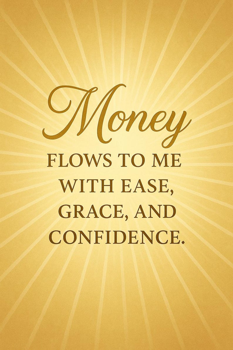 Money Flows to Me Printable | Wealth Affirmation Wall Art | Gold Sunray ...
